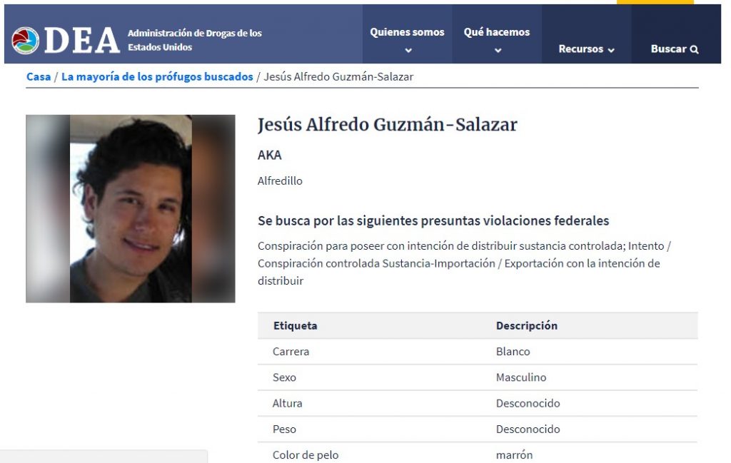“El Alfredillo”, hijo de “El Chapo”, es incluido por la DEA en su lista ...