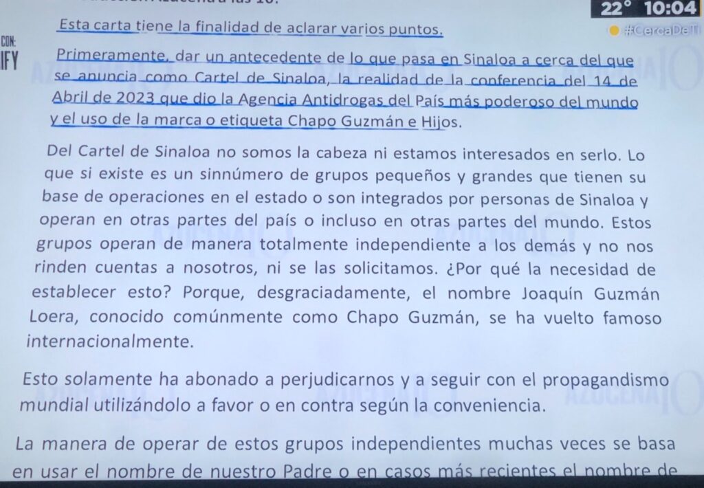 ‘Chapitos’ mandan carta a periodista; niegan traficar fentanilo; “no se ...