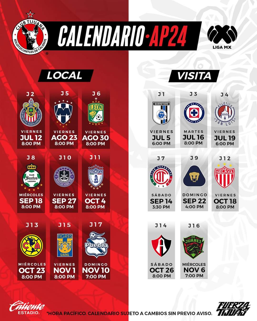 Xolos ya tiene calendario para el Apertura 2024 - Semanario ZETA