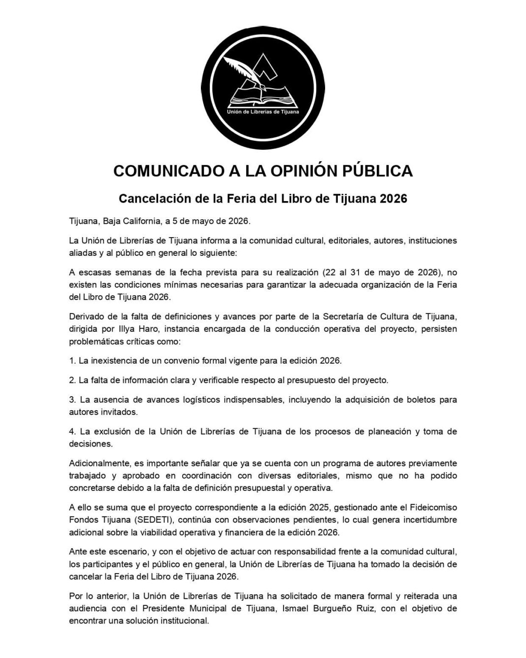Cancelan Feria del Libro de Tijuana 2026 - Semanario ZETA